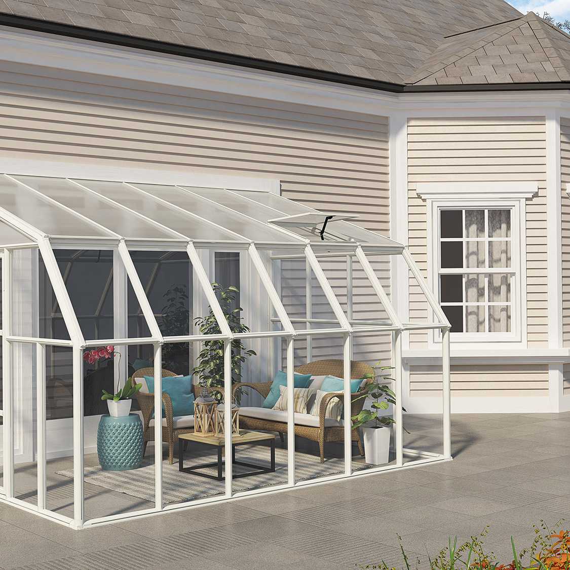 Véranda en aluminium blanc et polycarbonate sun room ii (9.9m²)