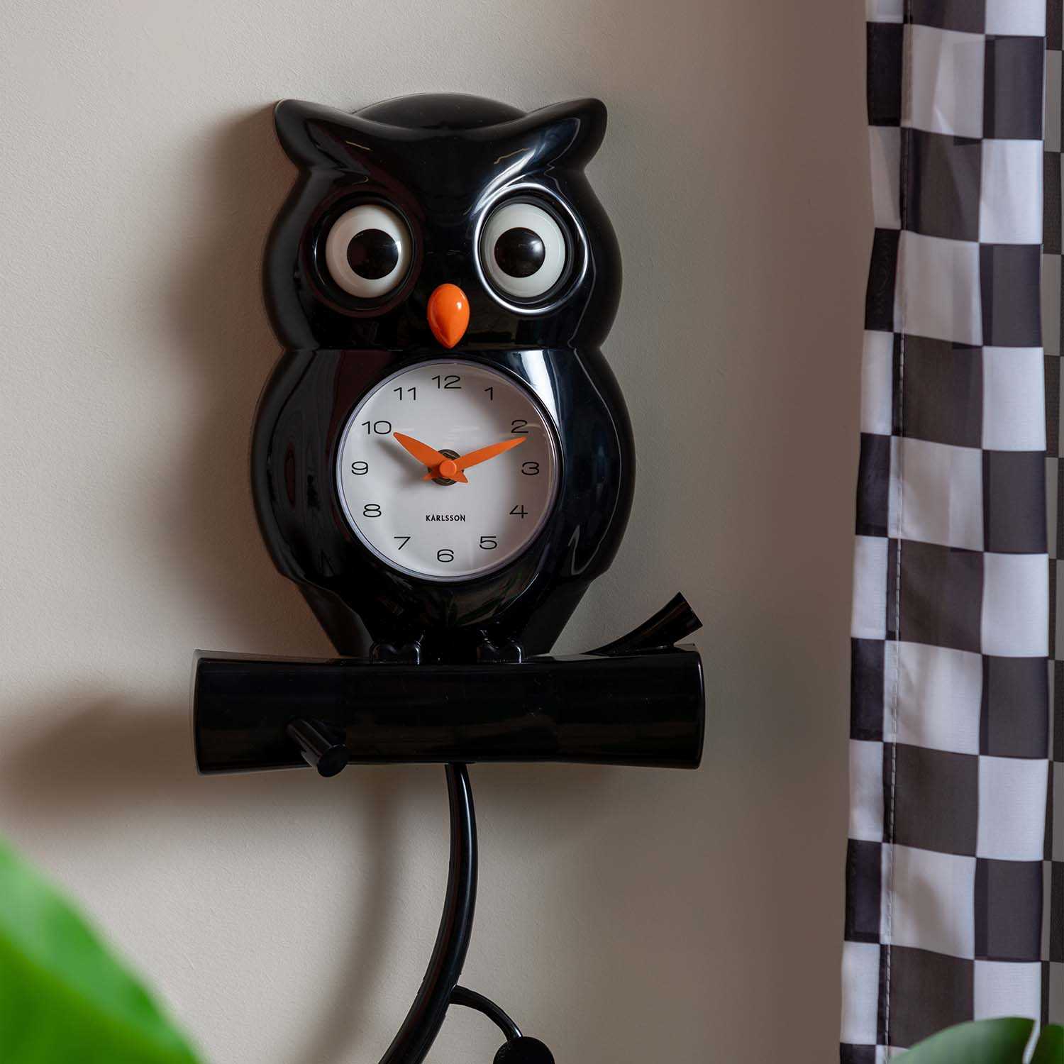Wall clock owl pendulum (noir)