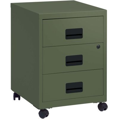 Caisson de rangement 3 tiroirs en acier sur roulettes (kaki)