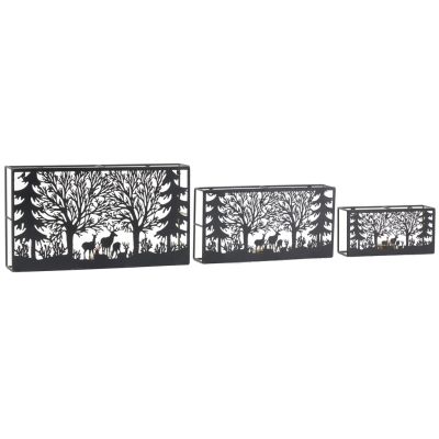 Photophores en métal cerf rectangulaires (lot de 3) (noir)