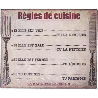 Plaque règles de cuisine