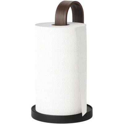 Support essuie-tout en bois et métal bellwood (noir et noyer)