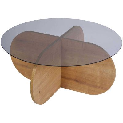 Table basse ronde en verre aeris (chêne, verre fumé)