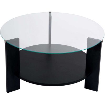 Table basse ronde en verre clara (noir, verre transparent)