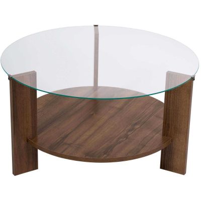 Table basse ronde en verre clara (noyer, verre transparent)