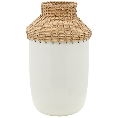 Vase en métal blanc et rotin (grand modèle)