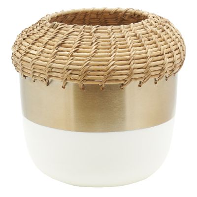 Vase en métal blanc et rotin (moyen modèle)