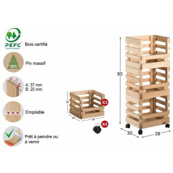 Caisse de rangement sur roulettes evolution (lot de 3)