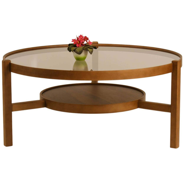 Table basse en bois et verre trempé flora (noyer)