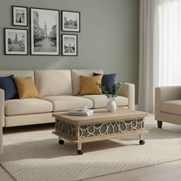 Table basse modulable en agglomeré adt (beige et bleu)