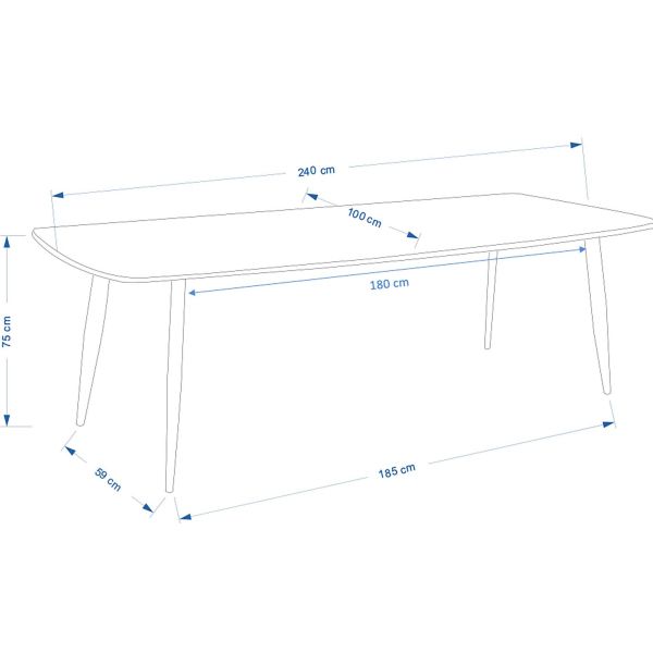 Table de repas en mdf et acier polar 240 x 100 cm
